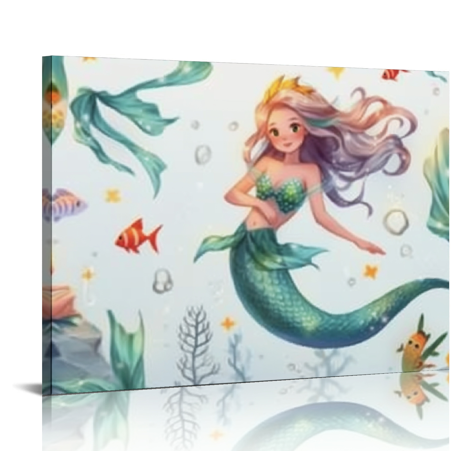 SHERONV Mermaids Sea Animals Underwater Canvas Print Wall Art 16x12in ...