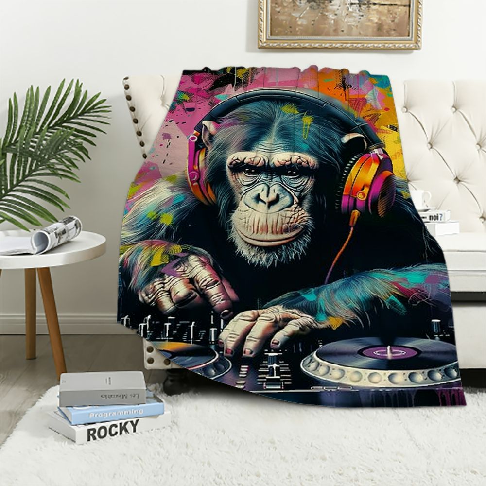 SHERONV Monkey Headphones Music Warm Lightweight Blanket Soft Fleece ...