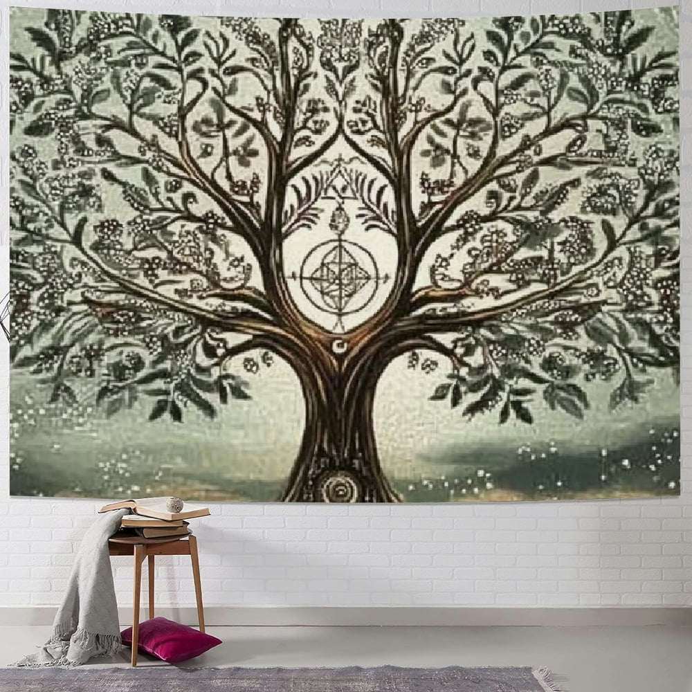 SHERONV Moon tapestry, themed lunar circle and tree of life branches ...
