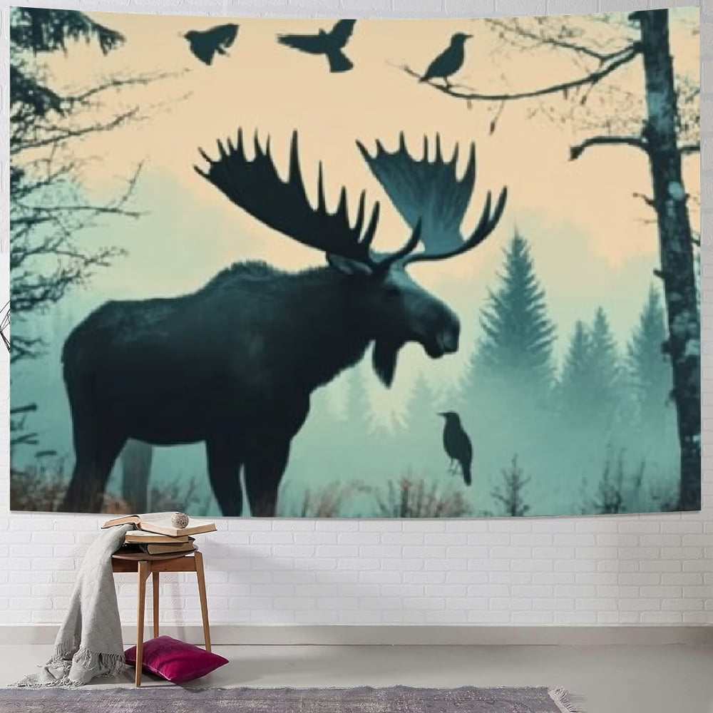SHERONV Moose Bird Woods Tapestry Wall Hanging Unique Style Graphic ...