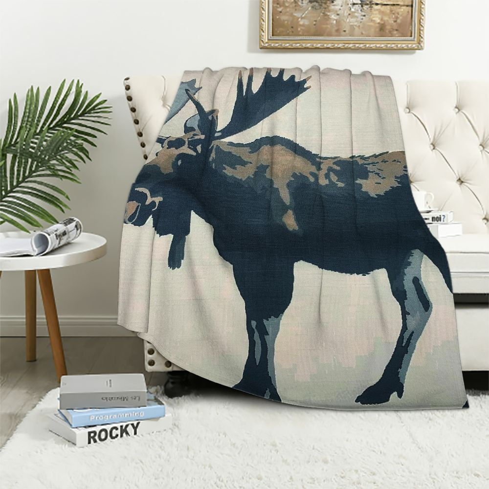 SHERONV Moose Theme Warm Lightweight Soft Fleece Blanket for All ...