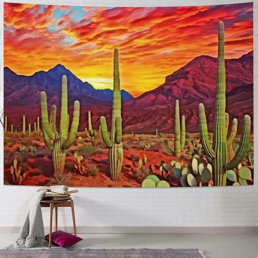 SHERONV Mountain Tapestry Desert Cactus Tapestry Sunset Clouds Tapestry ...