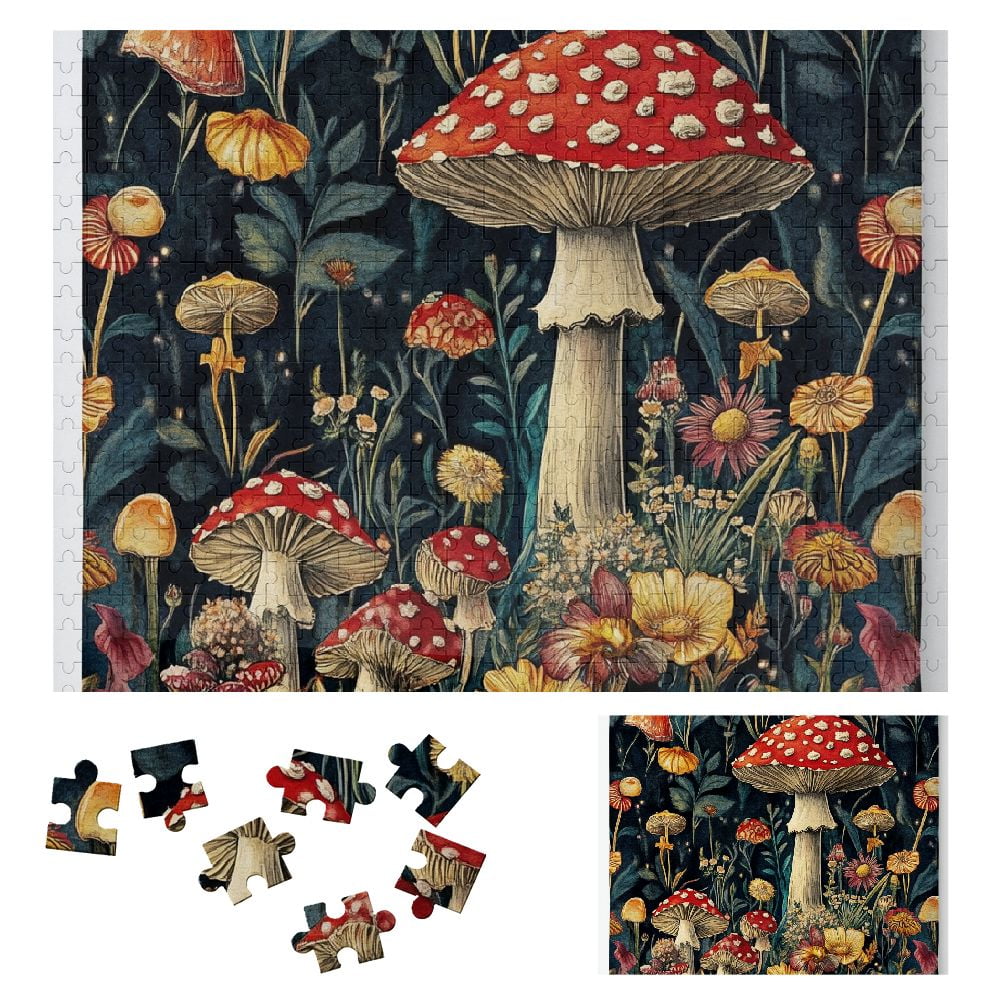 SHERONV Mushroom Flowers Maximalism Wooden Jigsaw Puzzle Horizontal ...
