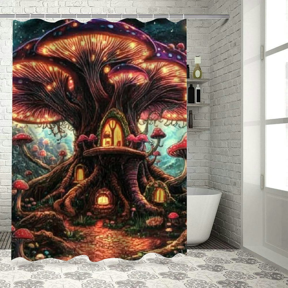 SHERONV Mushrooms Mushroom House Shower Curtain Set 100% Polyester Chic ...