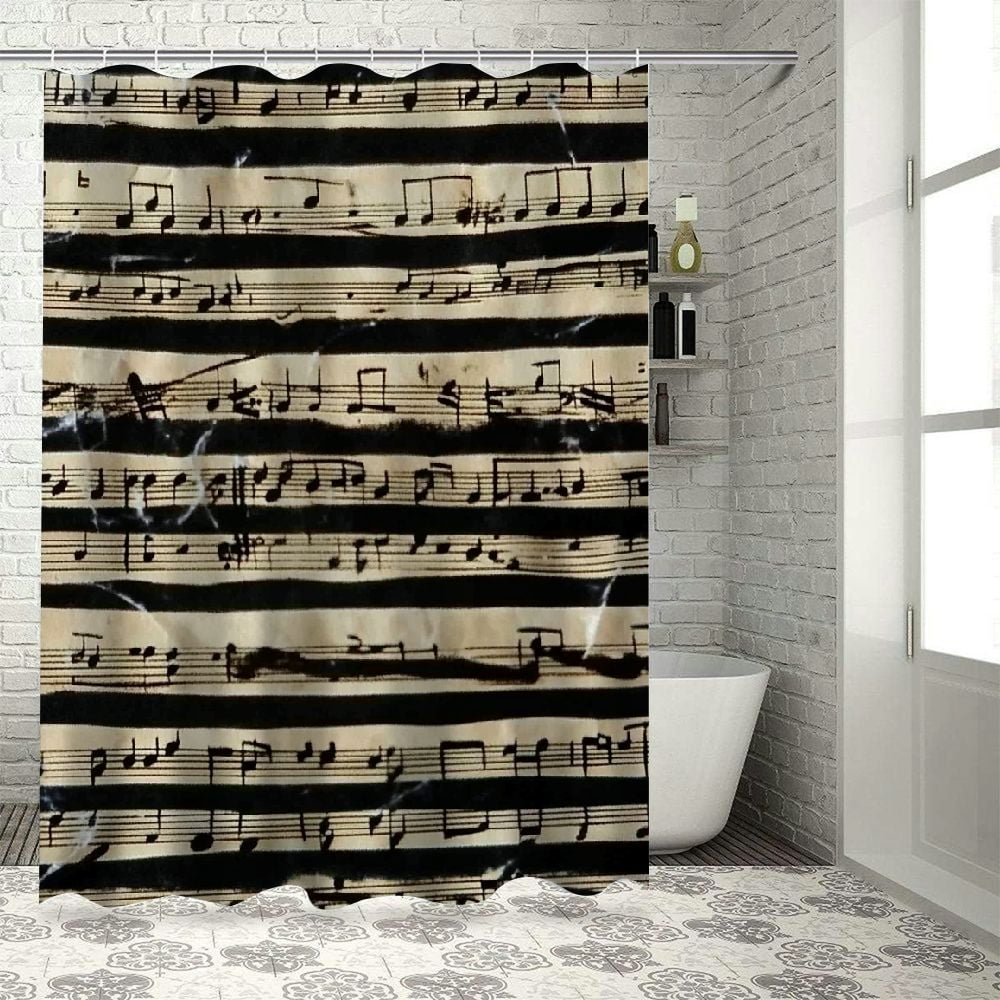 SHERONV Music Notes Bathroom Décor Set with Hooks, Polyester Shower ...