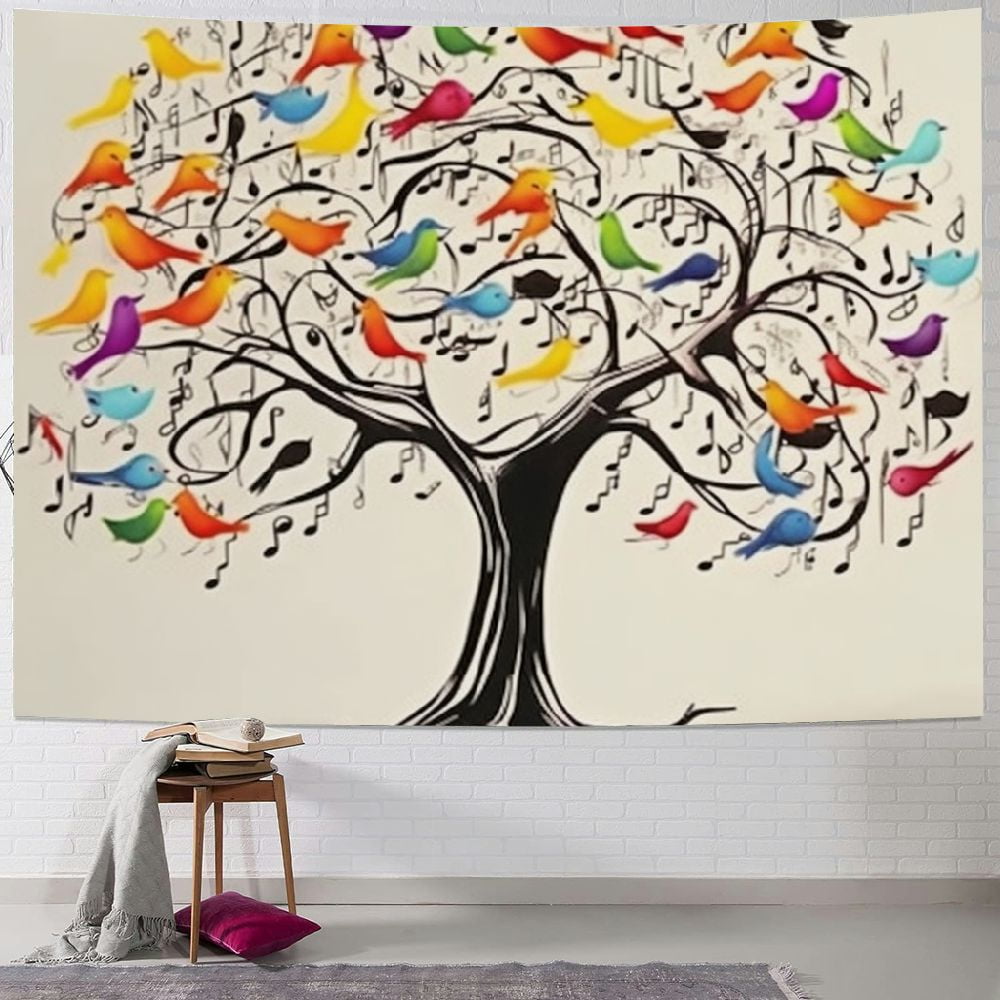 SHERONV Music Tapestry King , Tree with Musical Notes and Birds on ...