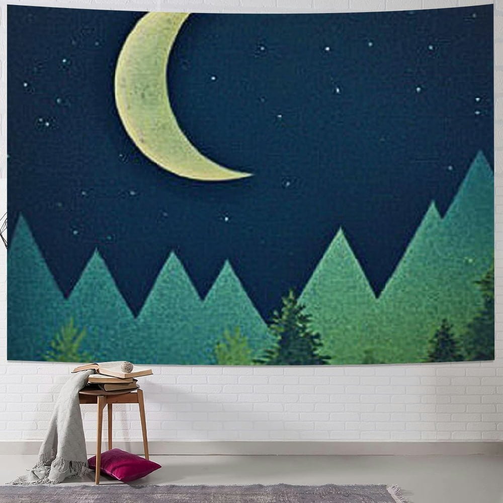 SHERONV Night Sky Crescent Moon Stars Tapestry Wall Hanging Unique ...