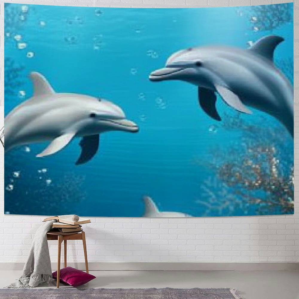 SHERONV Ocean Dolphin Wall Art - Fish, Coral, Sea Life Tapestry for ...
