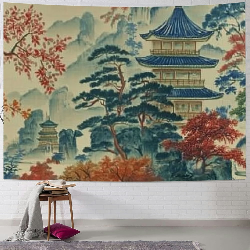 SHERONV Pagoda Tapestry Wall Hanging Unique Style Graphic Tapestries ...