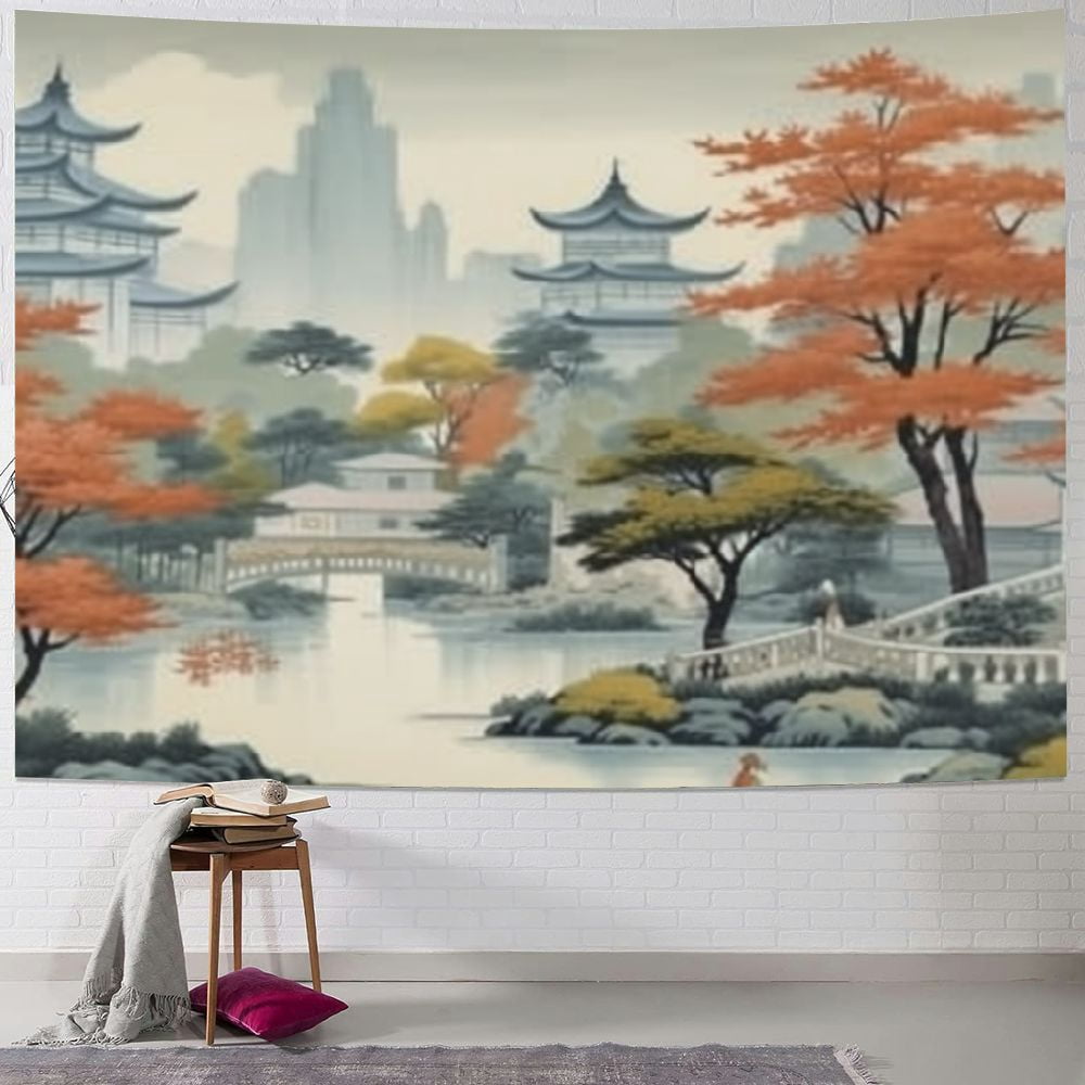 SHERONV Pagoda Tapestry Wall Hanging Unique Style Graphic Tapestries ...