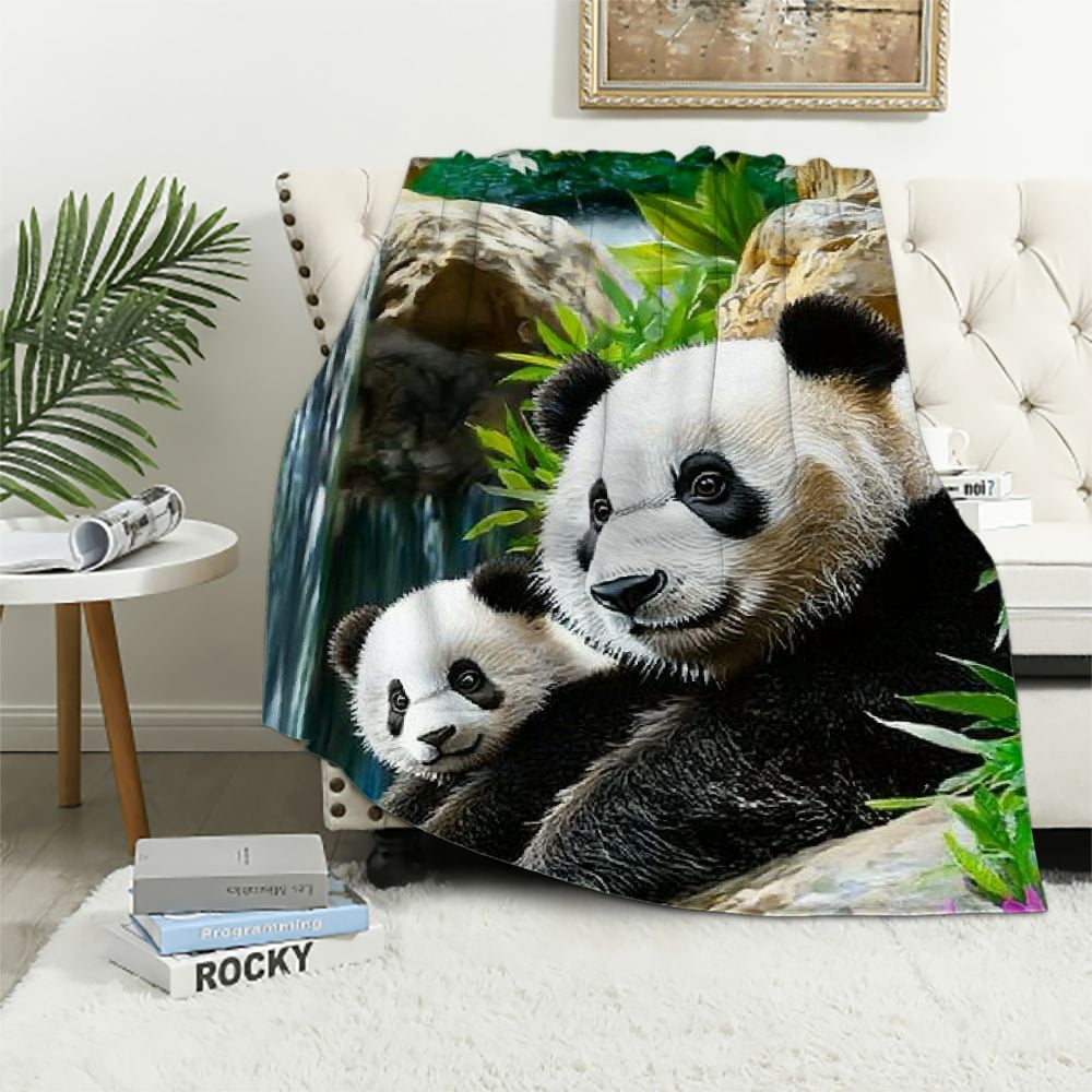 SHERONV Pandas Fleece Blanket for Bed Queen Size Panda Throw Blanket for Women, Men and Kids ...