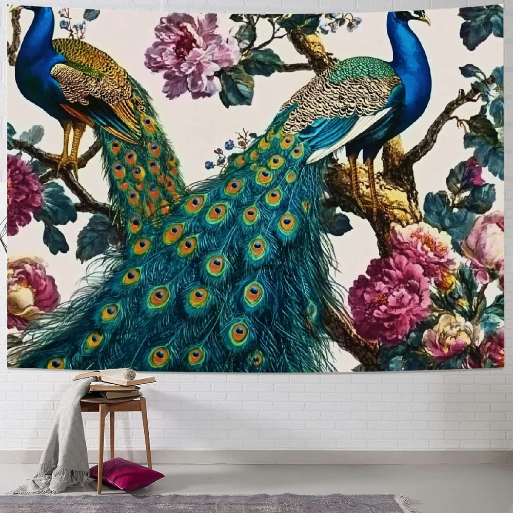 SHERONV Peacock Flowers Tapestry Wall Hanging Unique Style Graphic ...