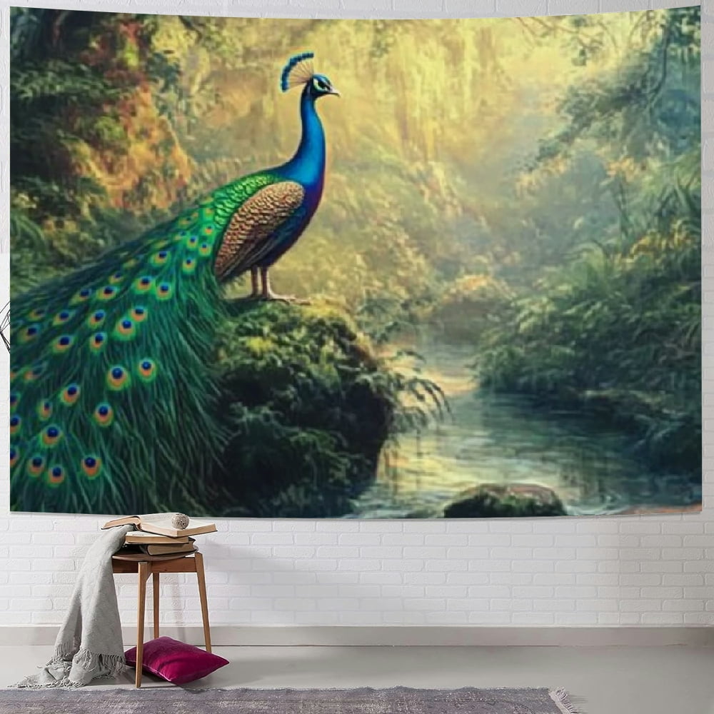 SHERONV Peacock Forest Stream Tapestry Wall Hanging Unique Style ...