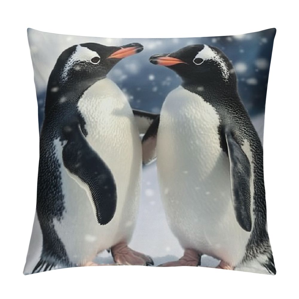 SHERONV Penguin Square Cushion Covers Set Cartoon Penguins Throw Pillow ...