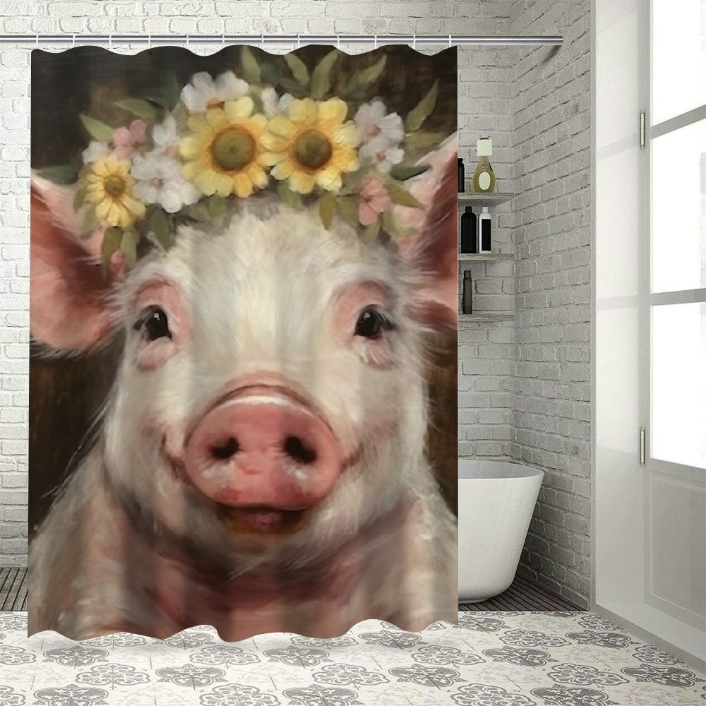 SHERONV Pig with Flower Crown Bathroom Decor Set - Colorful Luxurious ...