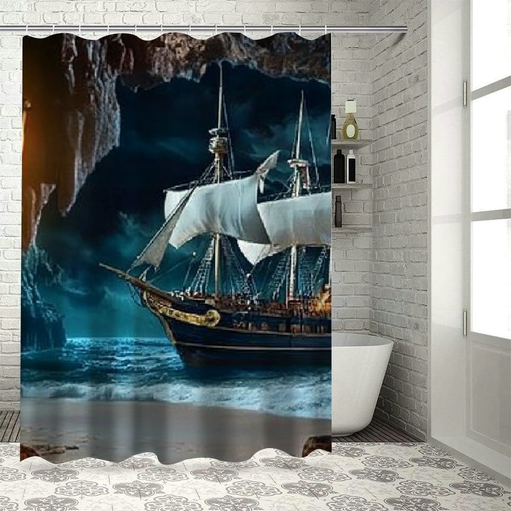 SHERONV Pirate Ship Cave Lantern Shower Curtain Set with Hooks 36"x72 ...