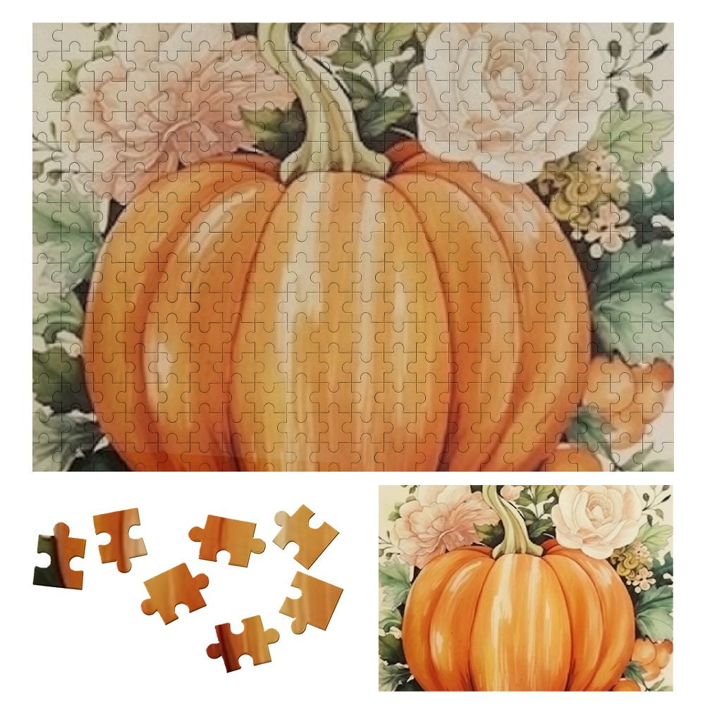 SHERONV Pumpkin Flowers Leaves Wooden Jigsaw Puzzle Horizontal Style ...