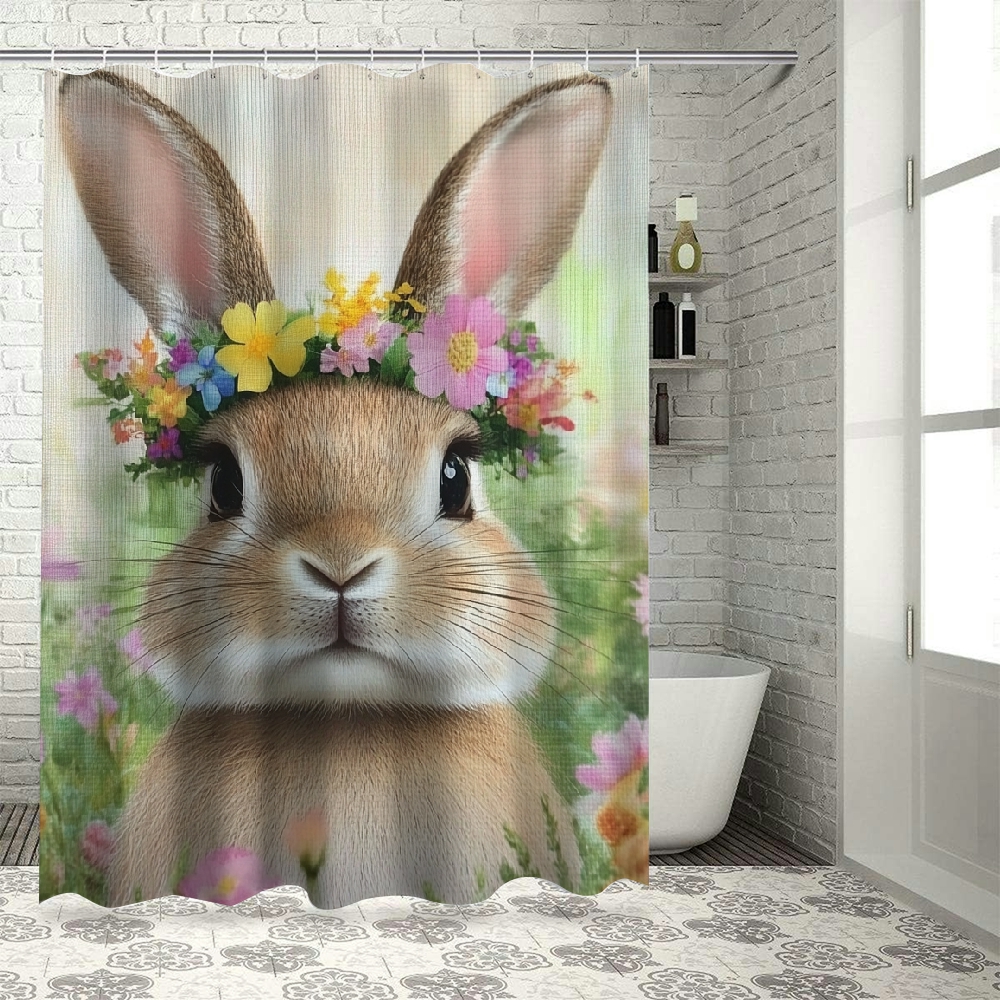 SHERONV Rabbit Flower Crown Bathroom Shower Curtain with Hooks 60"x72 ...