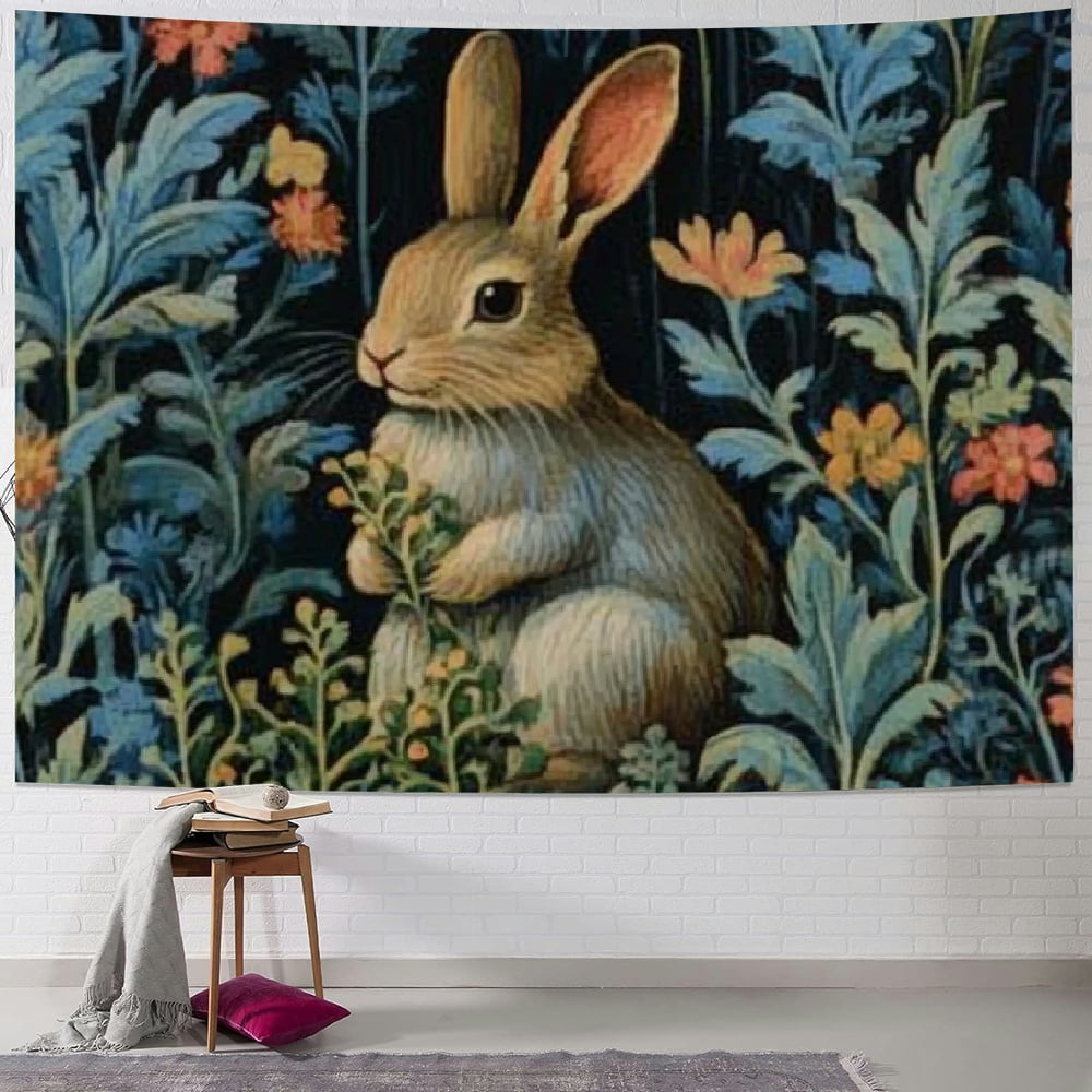 SHERONV Rabbit Flowers Forest Tapestry Wall Hanging Unique Style Home ...