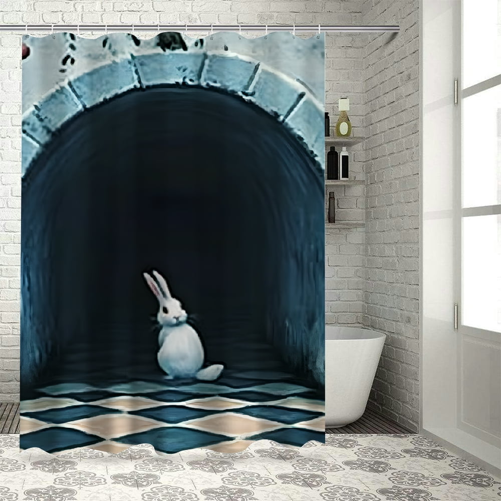 SHERONV Rabbit Theme Shower Curtain Set 100% Polyester Fiber with Hooks ...