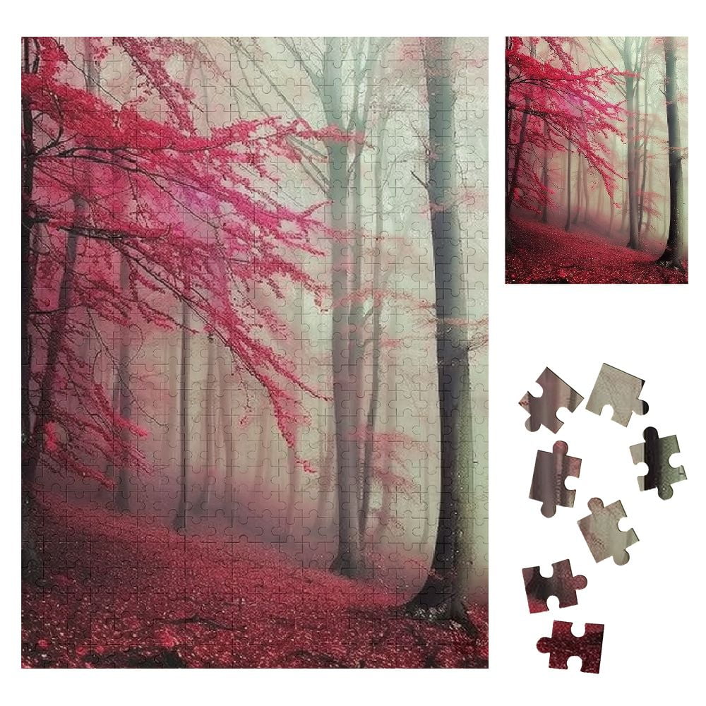 SHERONV Red Leaves Fog Trees Wooden Jigsaw Puzzle Vertical Style Adults ...