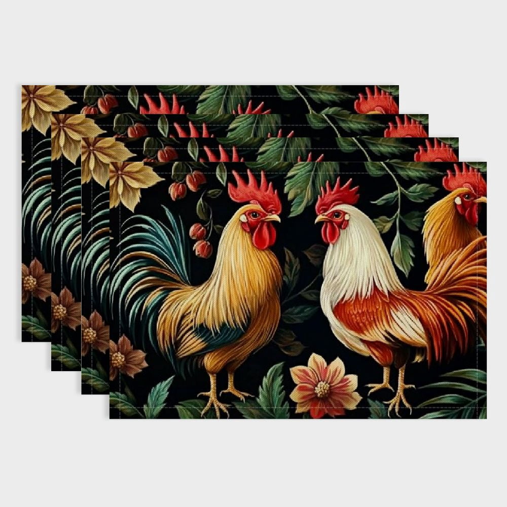 SHERONV Rooster Placemats Set of 4 Rustic Country Farm Chicken Table ...