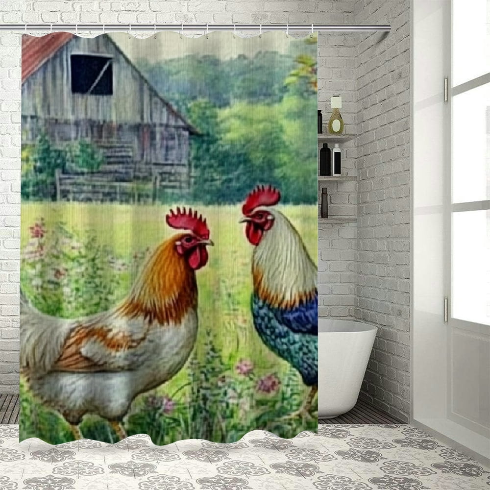 SHERONV Rooster and Chickens Washable Shower Curtain 100% Polyester ...