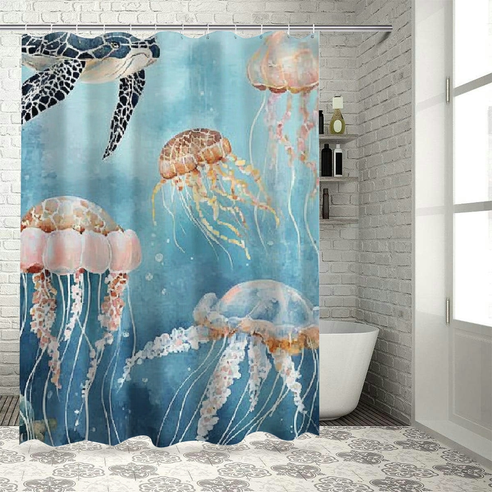 SHERONV Sea Animals Jellyfish Ocean Shower Curtain Set with Hooks 36 ...