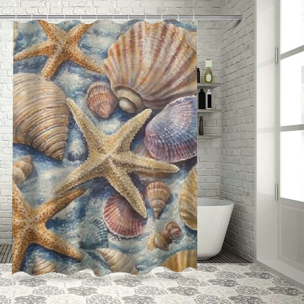 SHERONV Seashells Starfish Beach Bathroom Decor Set Polyester Fabric ...