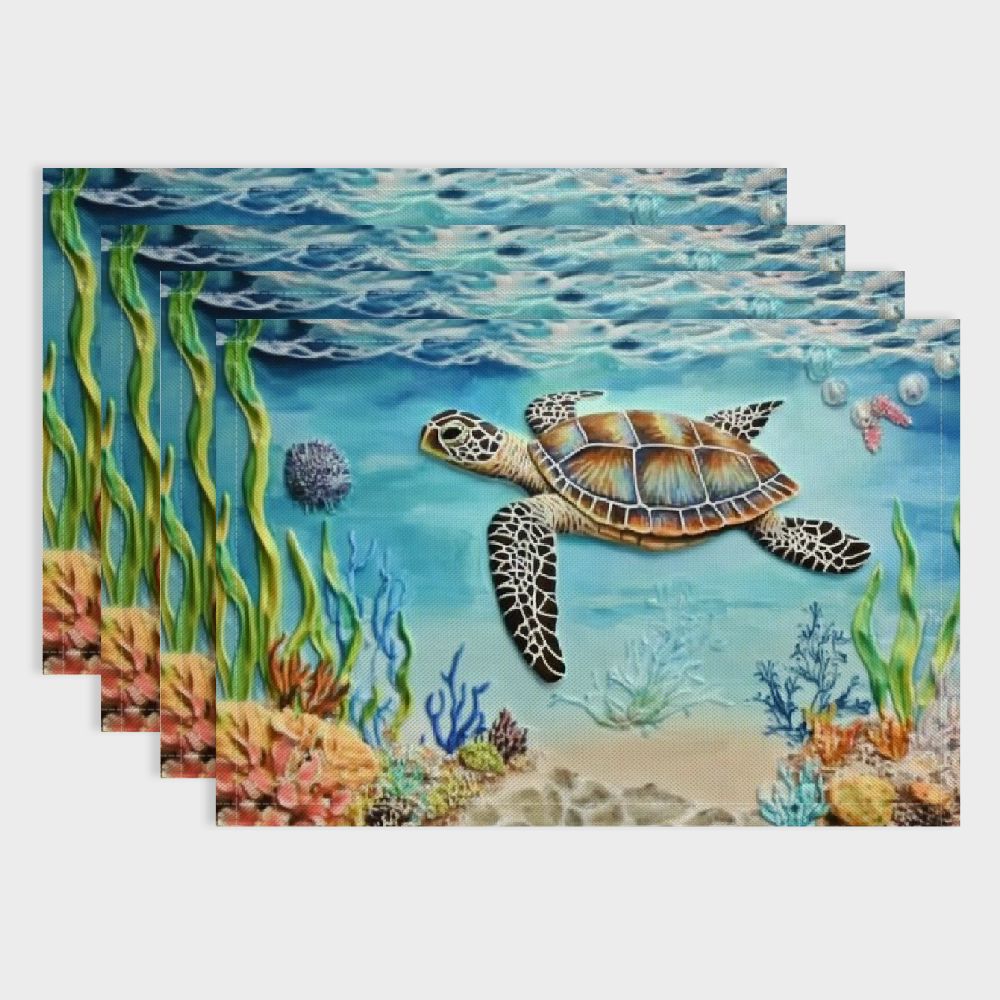 SHERONV Set of 4 Tortoise Table Mats,Cute Sea Turtle Place Mats for ...