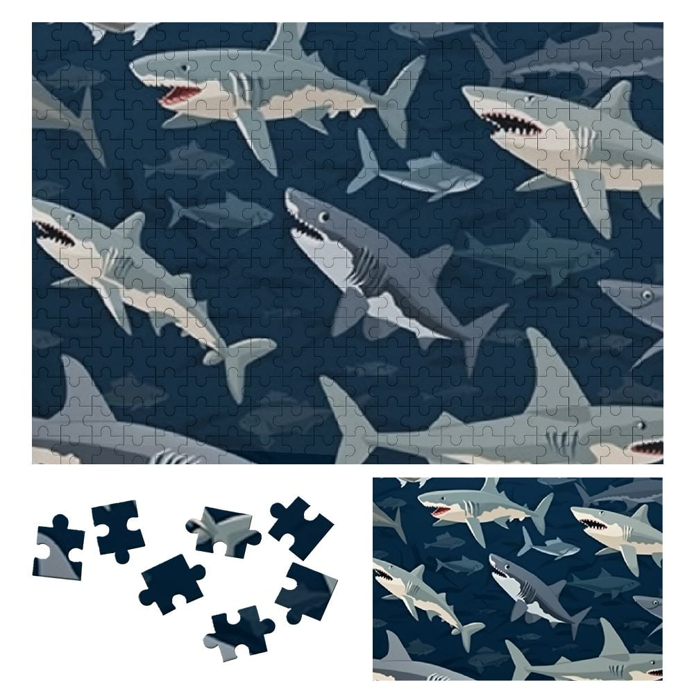 SHERONV Sharks Ocean Pattern Wooden Jigsaw Puzzle Horizontal Style Gift ...