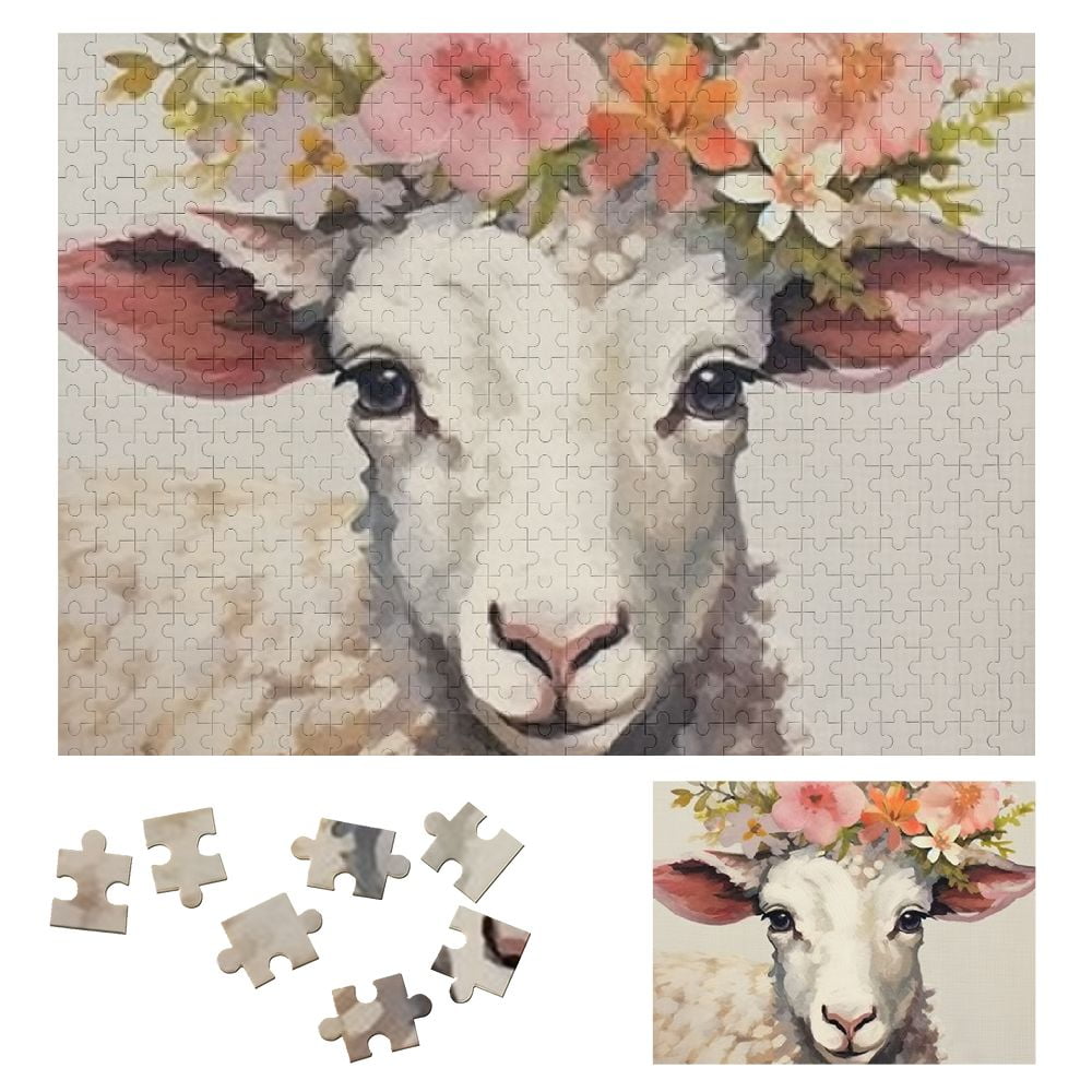 SHERONV Sheep Flowers Soft Painting Wooden Jigsaw Puzzle Impossible Wooden Puzzles Gift for ...