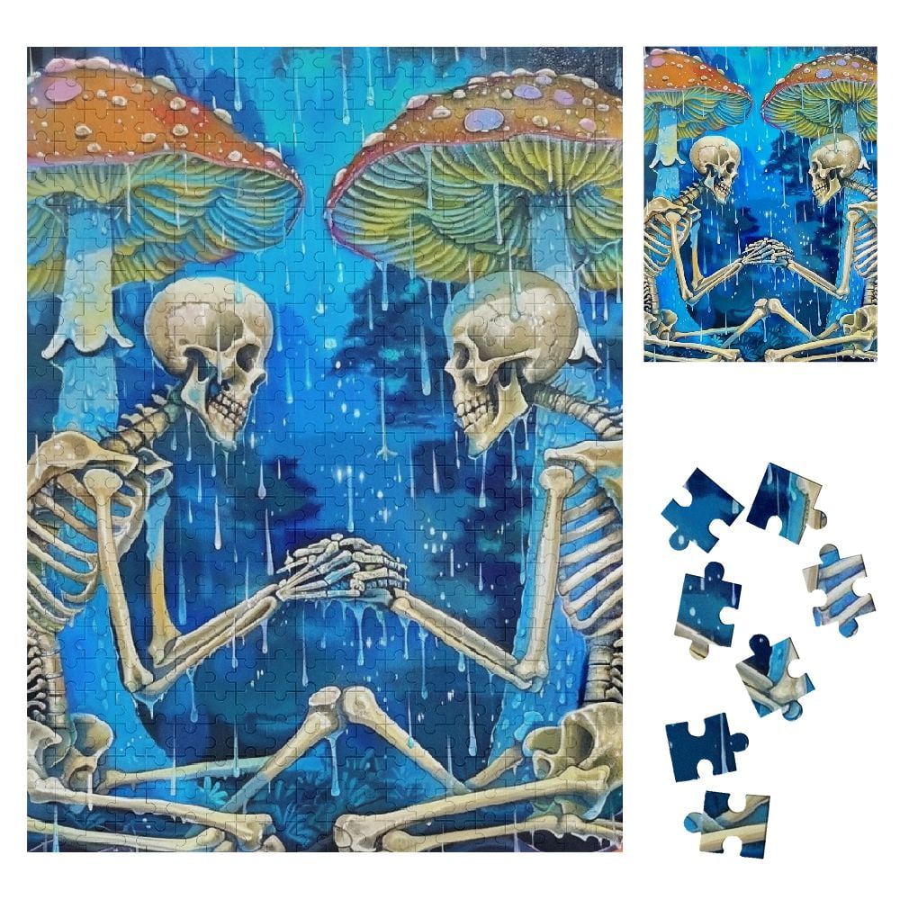 SHERONV Skeletons Mushroom Rain Wooden Jigsaw Puzzle Vertical Style ...
