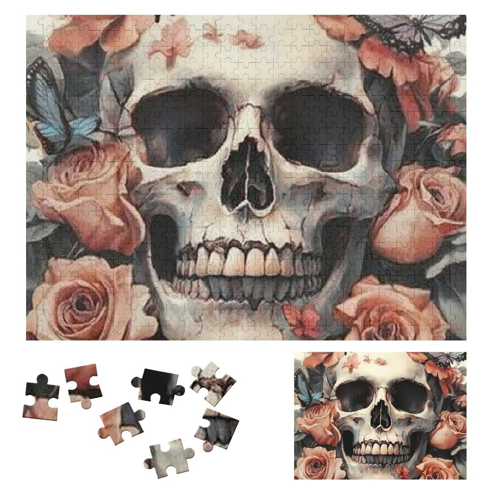 SHERONV Skull Roses Butterflies Wooden Jigsaw Puzzle Challenging ...