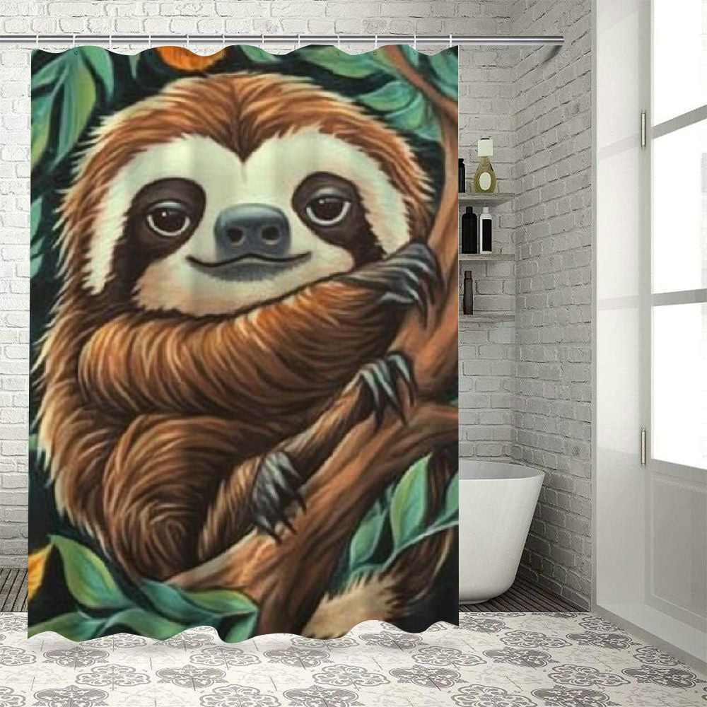 SHERONV Sloth Tree Branch Leaves Bathroom Decor Set with Hooks 100% ...