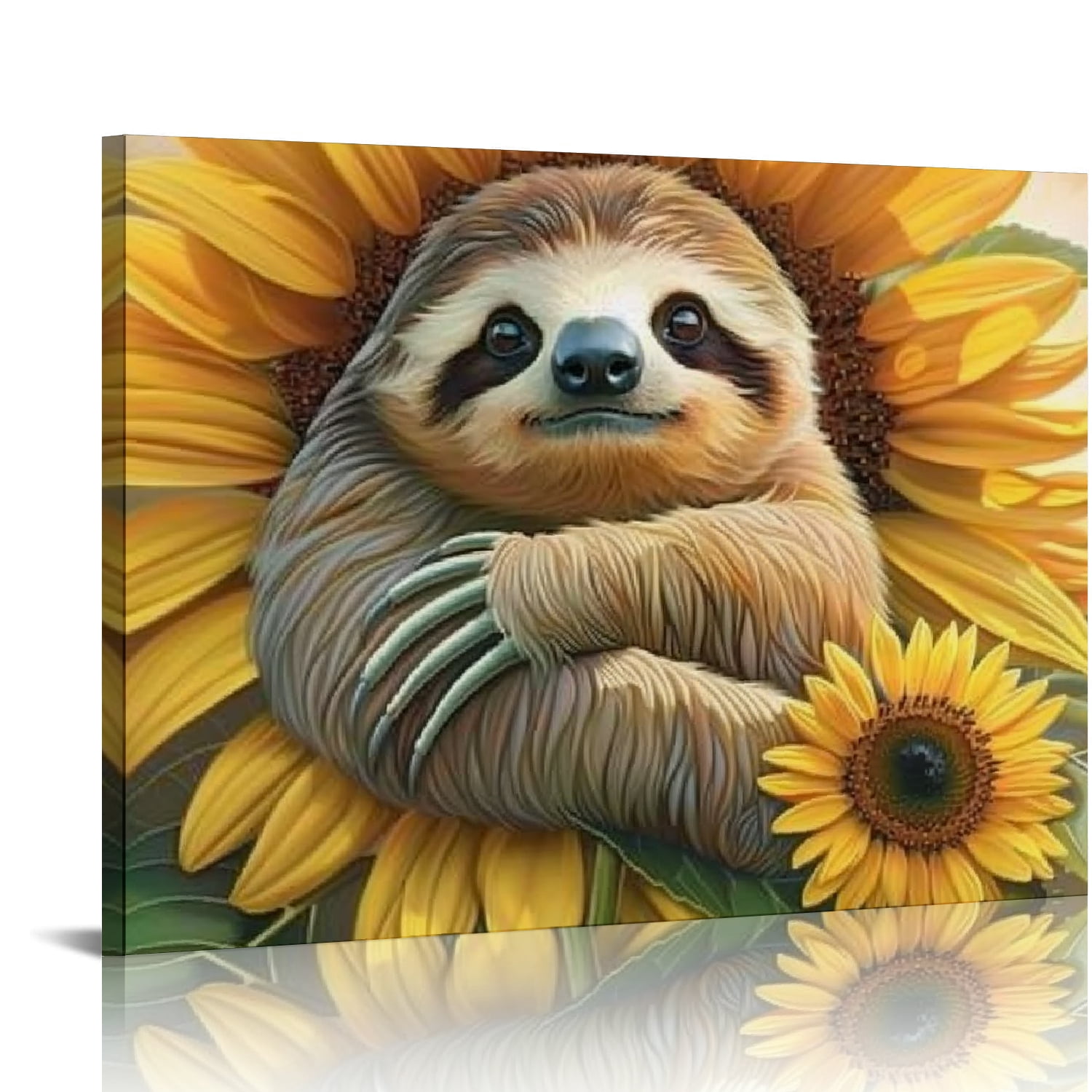 SHERONV Sloth sitting on sunflower wall, art vintage vertical wall ...