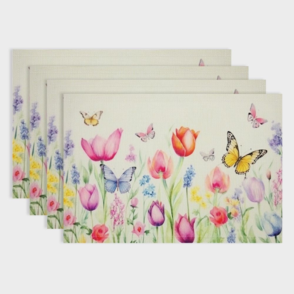 SHERONV Spring Tulip Butterfly Placemats Set of 6 Summer Seasonal ...