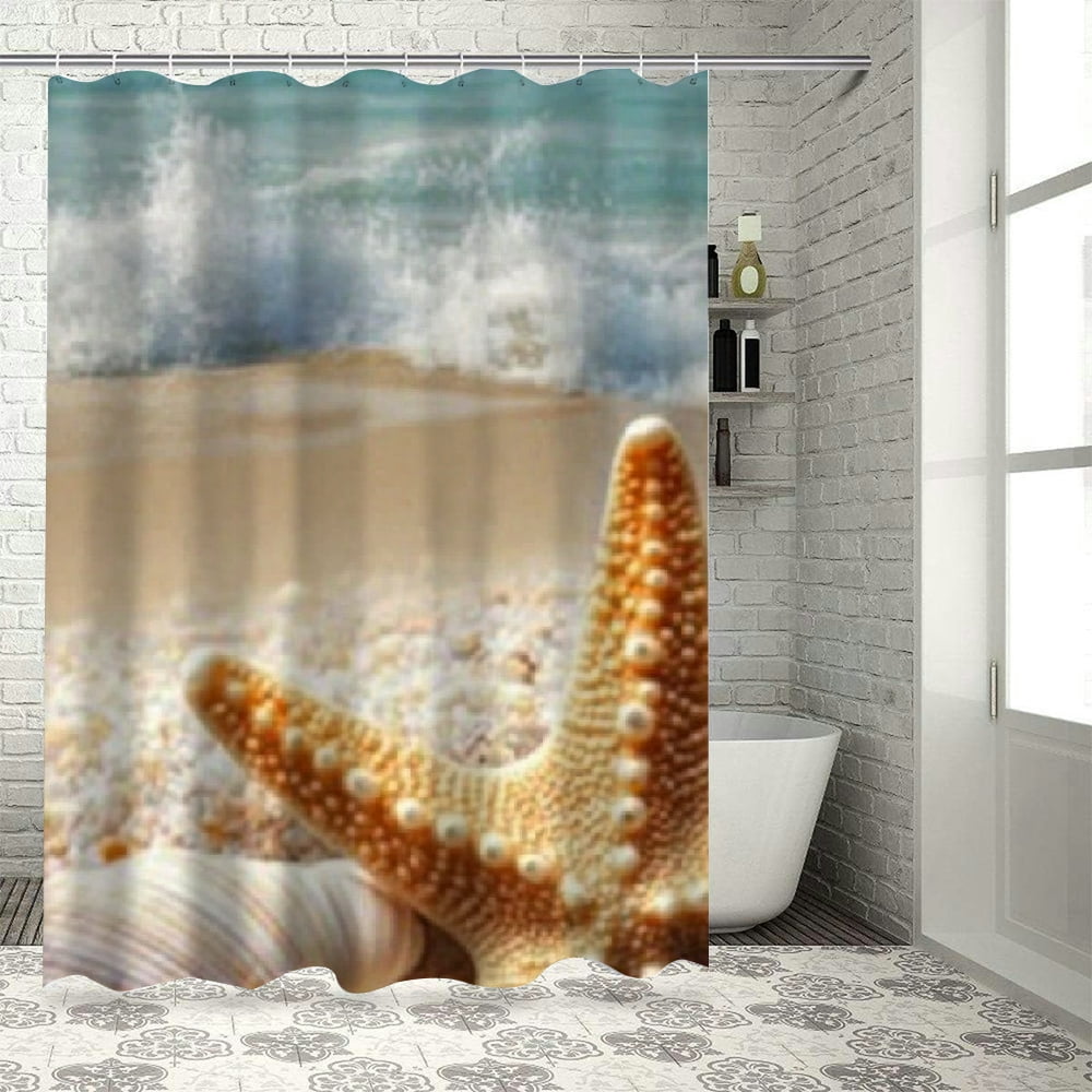 SHERONV Starfish Sea Shell Beach Shower Curtain Set with Hooks 60"x72 ...