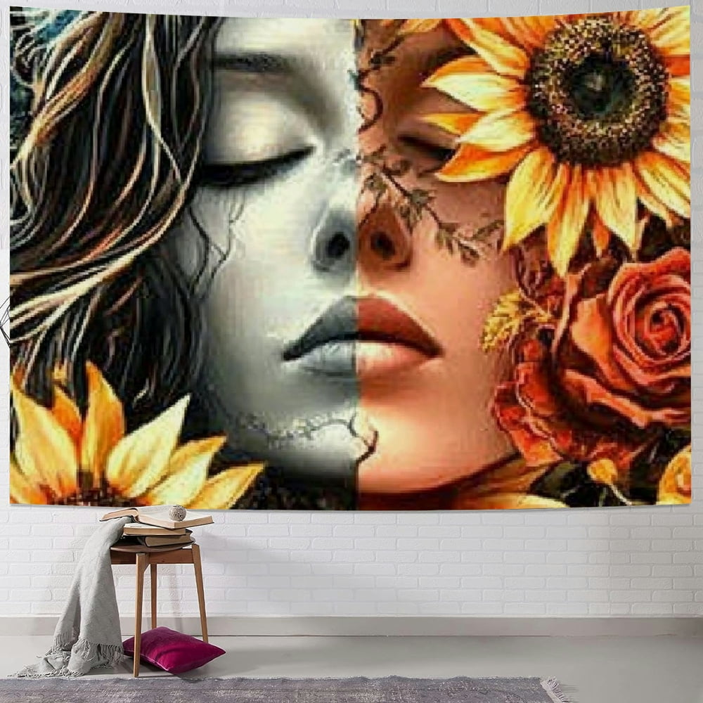 SHERONV Sun and Moon Tapestries, Psychedelic Mystical Floral Tapestry ...