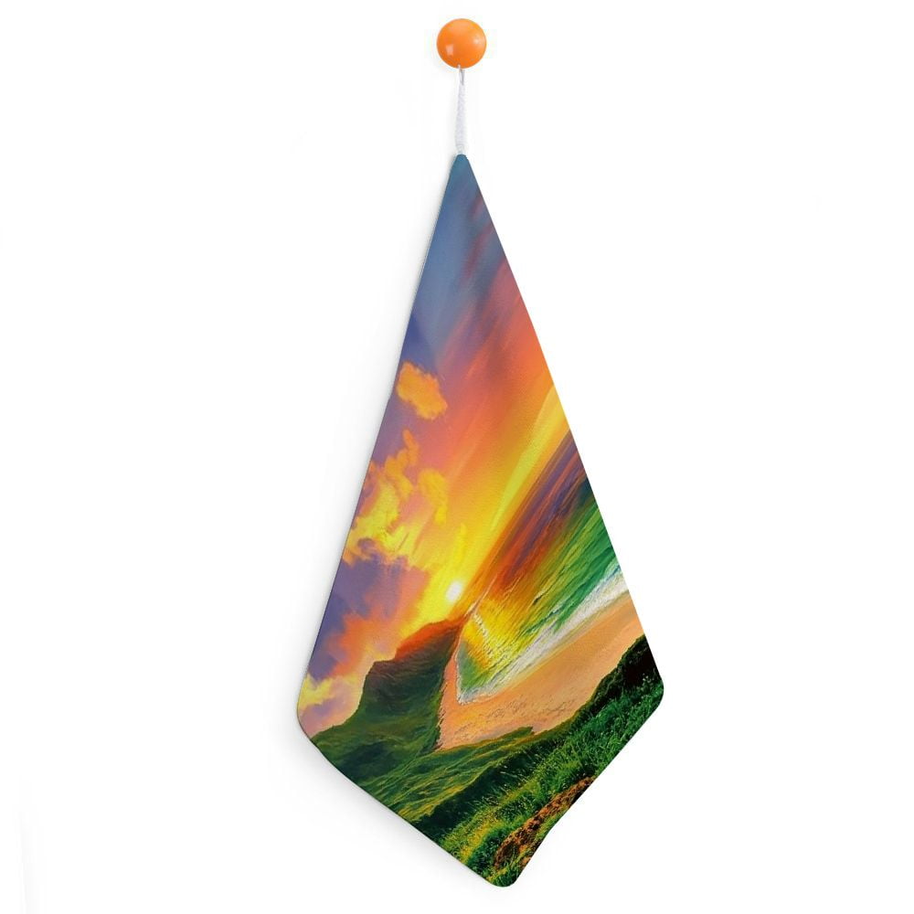 SHERONV Sunset Beach Green Hill Hand Drying Towels with Loop | Ultra ...