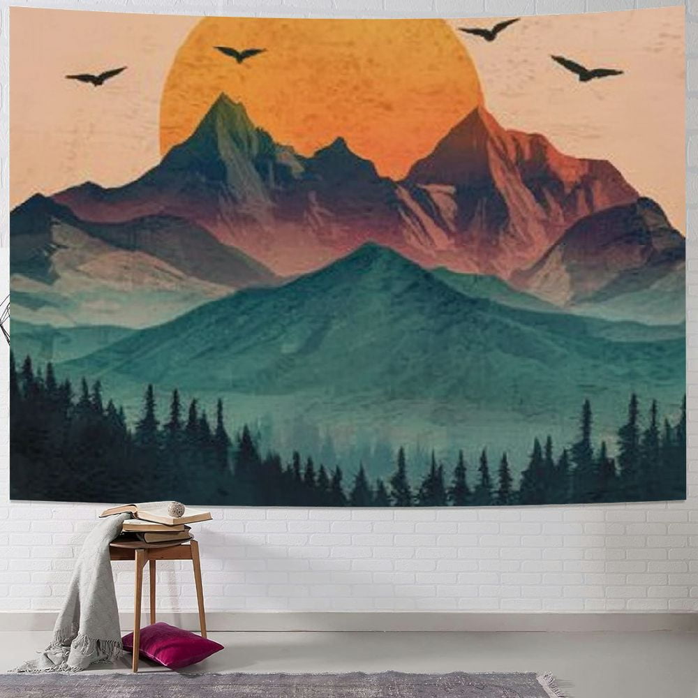 SHERONV Tapestry, Sun Mountain Forest Landscape Tapestry Wall Hanging ...