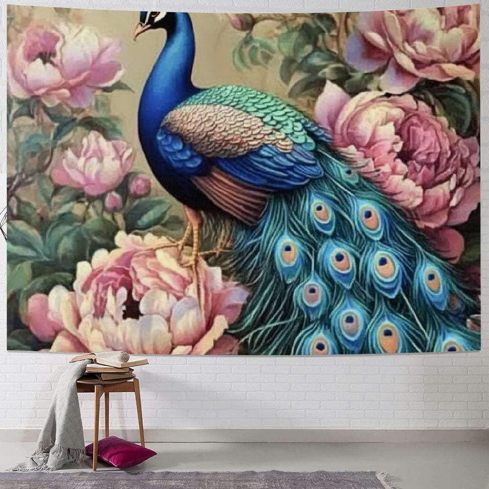 SHERONV Tapestry Wall Hanging Peony Peacock Tapestry For Bedroom ...
