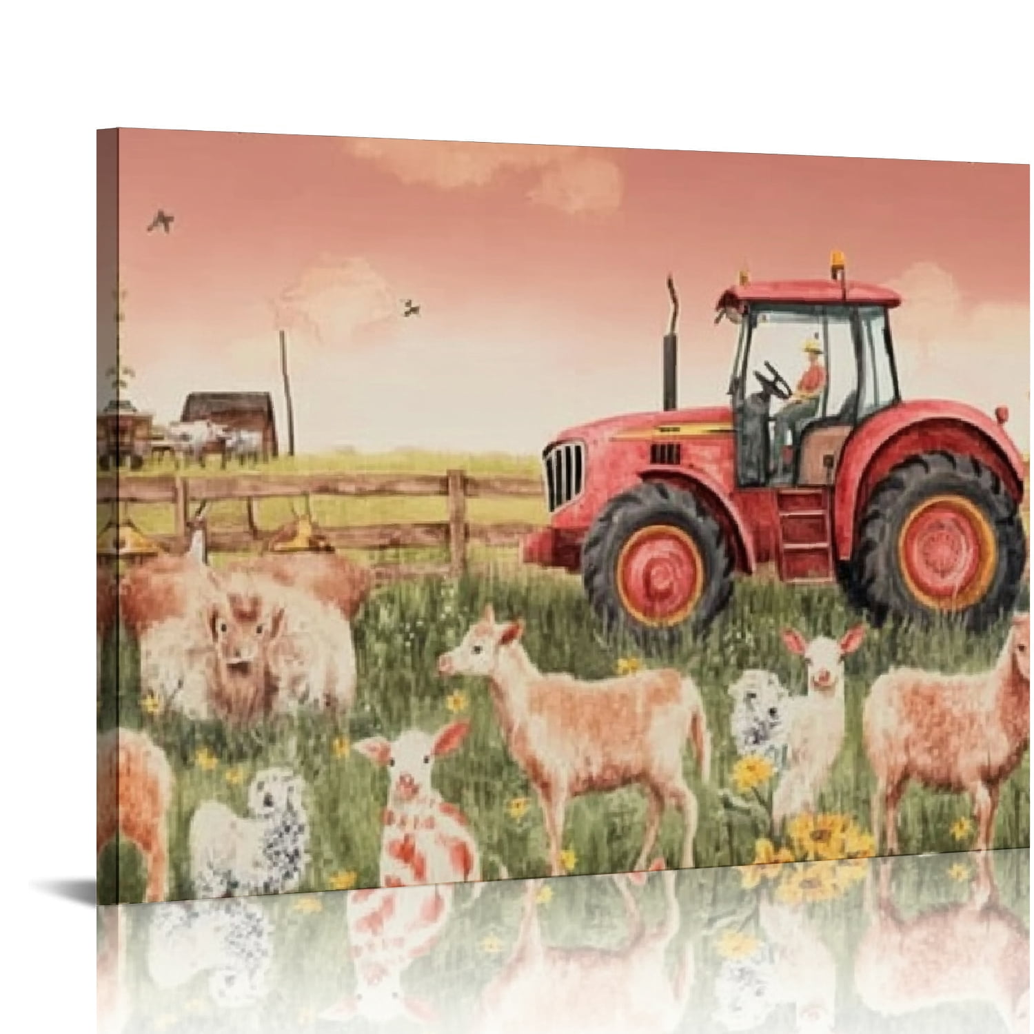 SHERONV Tractor Countryside Farm Animals Canvas Wall Art Prints 16x12in ...