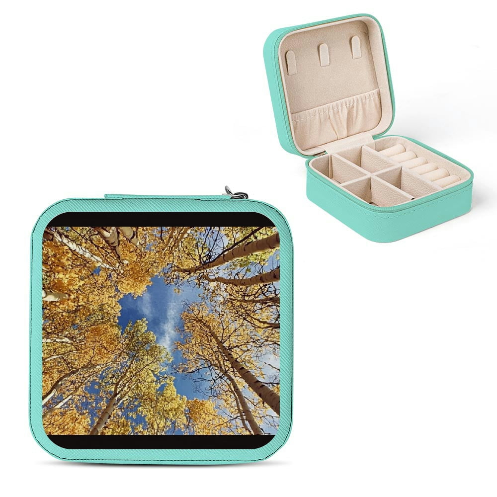 SHERONV Travel Jewelry Box Compact Trees Leaves Sky Design Green ...
