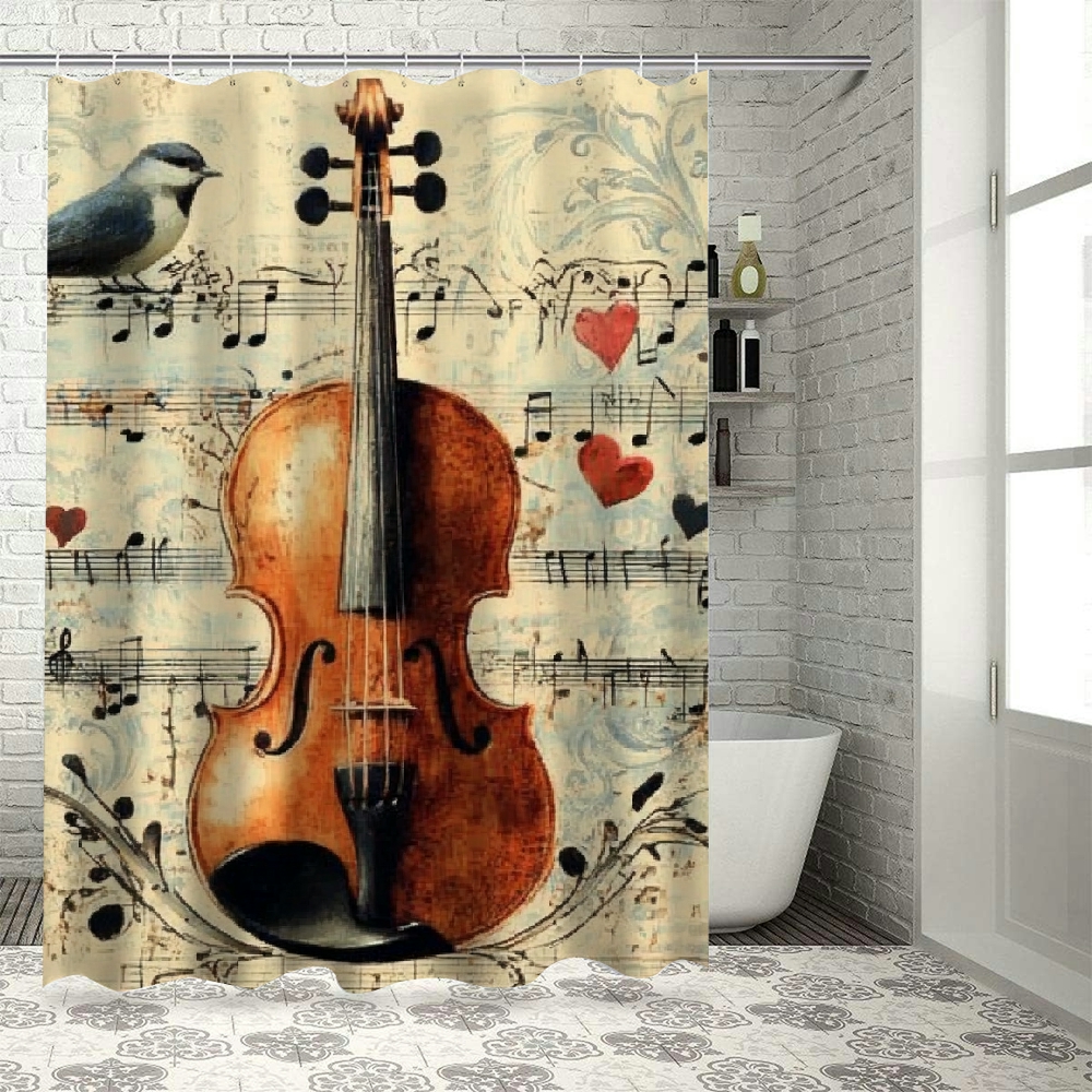 SHERONV Violin Music Notes Bird Chic Modern Bathroom Shower Curtain 60 ...