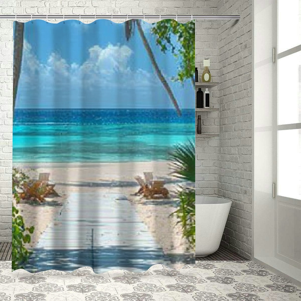 SHERONV Walkway Beach Palm Trees Shower Curtain Set with Hooks 60"x72 ...