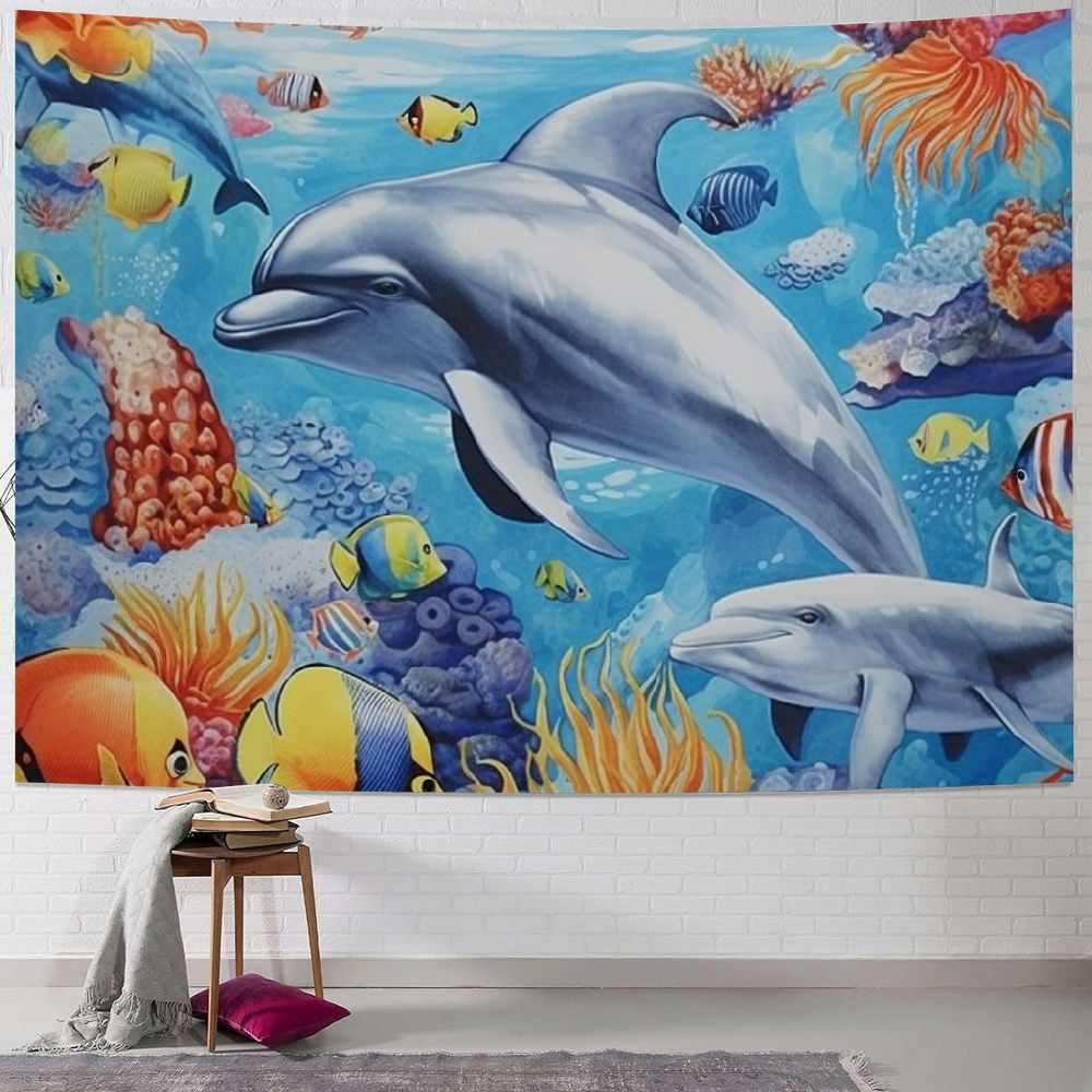 SHERONV Watercolor Dolphin Fabric by The Yard,Marine Animals Sea ...