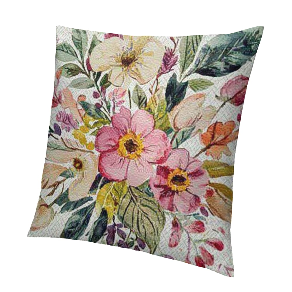 SHERONV Watercolor Flowers Leaves Square Pillowcase Home Decor 24x24in ...