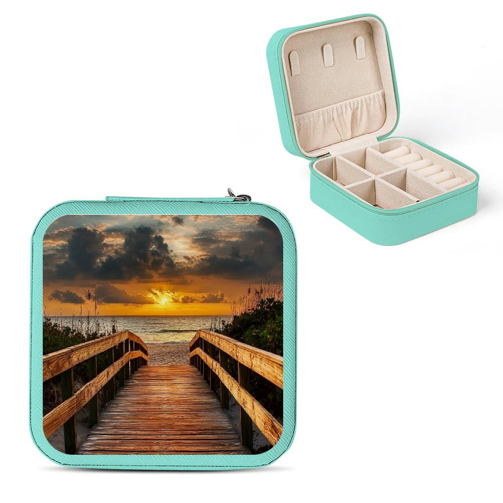 SHERONV Wooden Walkway Beach Sunset Jewelry Box for Women Green ...