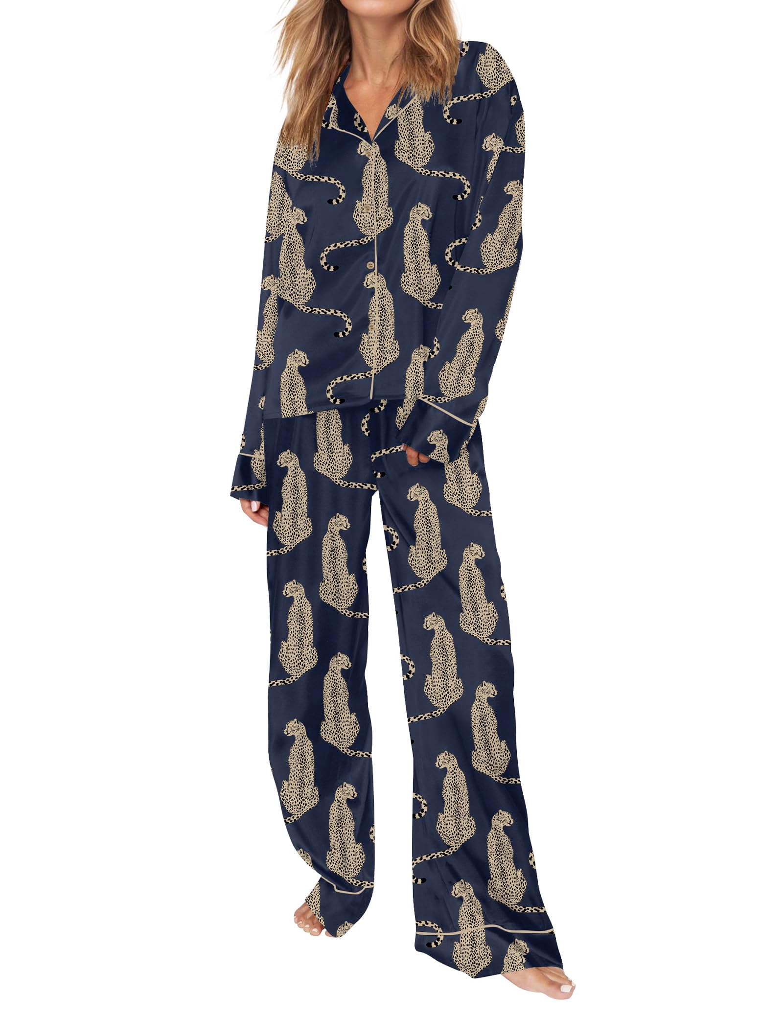 SHESHOW Pjs Sets Women Button Down 2 Piece Pjs for Women Long Sleeve ...